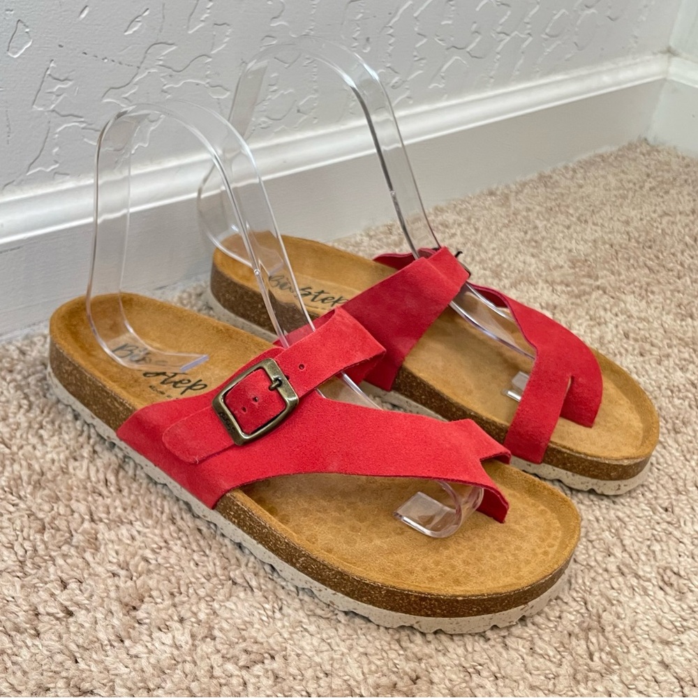 Biostep Red Suede Leather Strap Slide Sandals Made In… - Gem